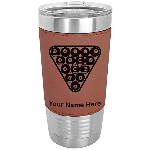 LaserGram 20oz Vacuum Insulated Tumbler Mug, Billiard Balls, Personalized Engraving Included (Faux Leather, Dark Brown)
