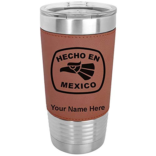 LaserGram 20oz Vacuum Insulated Tumbler Mug, Hecho en Mexico, Personalized Engraving Included (Faux Leather, Dark Brown)