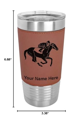 LaserGram 20oz Vacuum Insulated Tumbler Mug, Horse Racing, Personalized Engraving Included (Faux Leather, Dark Brown)