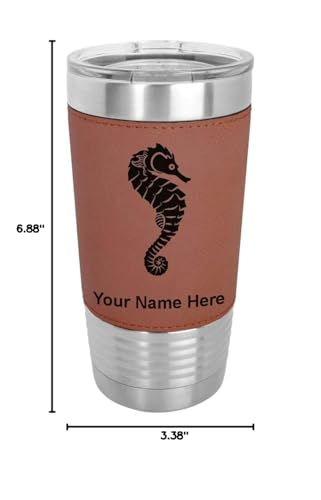 LaserGram 20oz Vacuum Insulated Tumbler Mug, Seahorse, Personalized Engraving Included (Faux Leather, Dark Brown)