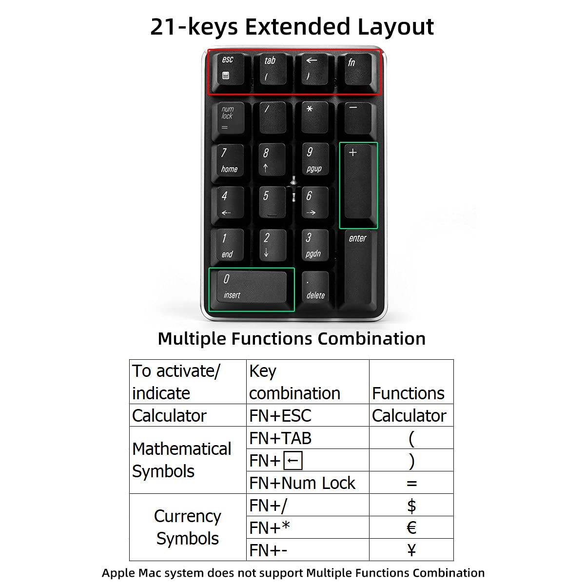 Qisan 2.4G Wireless Mechanical Numeric Keypad Cherry MX Brown Switch Gaming Keypad 21 Keys Mini Numpad Portable Keypad Extended Layout Black Magicforce