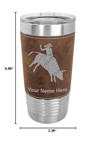 LaserGram 20oz Vacuum Insulated Tumbler Mug, Bull Rider Cowgirl, Personalized Engraving Included (Faux Leather, Rustic)