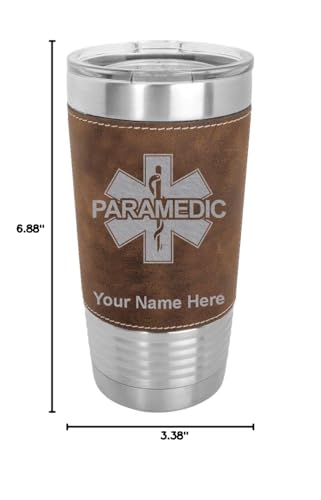 LaserGram 20oz Vacuum Insulated Tumbler Mug, Paramedic, Personalized Engraving Included (Faux Leather, Rustic)