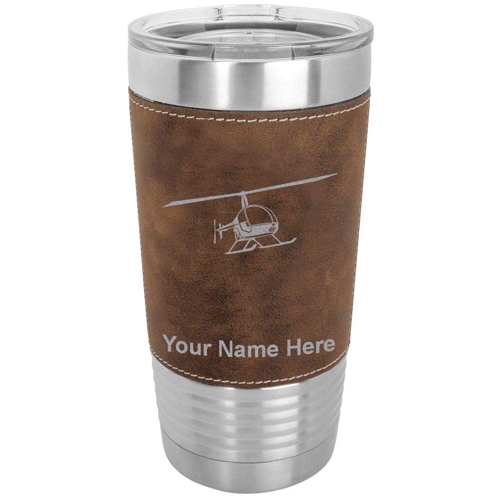 LaserGram 20oz Vacuum Insulated Tumbler Mug, Helicopter 2, Personalized Engraving Included (Faux Leather, Rustic)