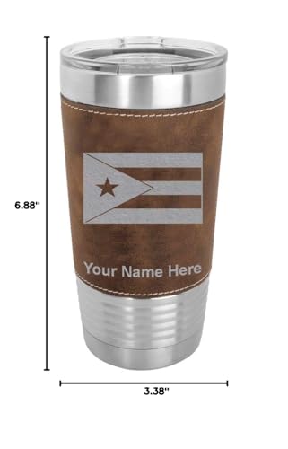 LaserGram 20oz Vacuum Insulated Tumbler Mug, Flag of Puerto Rico, Personalized Engraving Included (Faux Leather, Rustic)