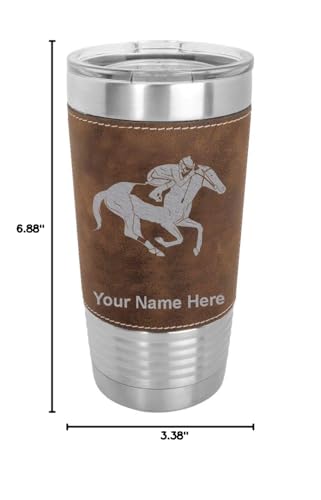 LaserGram 20oz Vacuum Insulated Tumbler Mug, Horse Racing, Personalized Engraving Included (Faux Leather, Rustic)