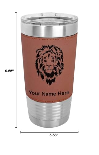 LaserGram 20oz Vacuum Insulated Tumbler Mug, Lion Head, Personalized Engraving Included (Faux Leather, Dark Brown)
