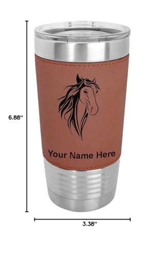 LaserGram 20oz Vacuum Insulated Tumbler Mug, Horse Head 3, Personalized Engraving Included (Faux Leather, Dark Brown)