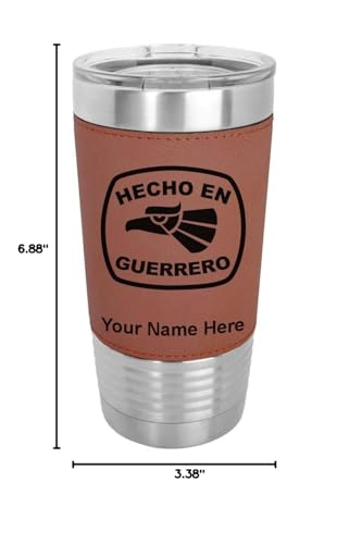 LaserGram 20oz Vacuum Insulated Tumbler Mug, Hecho en Guerrero, Personalized Engraving Included (Faux Leather, Dark Brown)