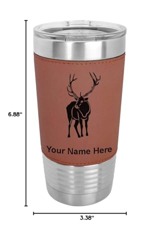 LaserGram 20oz Vacuum Insulated Tumbler Mug, Elk, Personalized Engraving Included (Faux Leather, Dark Brown)