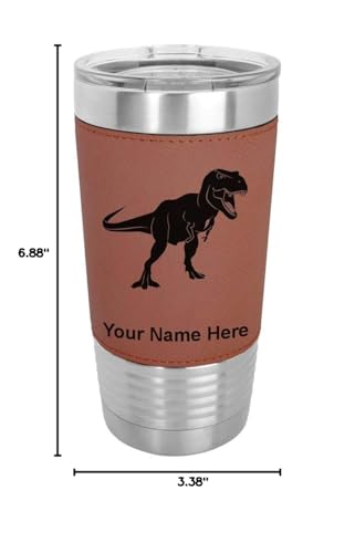 LaserGram 20oz Vacuum Insulated Tumbler Mug, Tyrannosaurus Rex Dinosaur, Personalized Engraving Included (Faux Leather, Dark Brown)