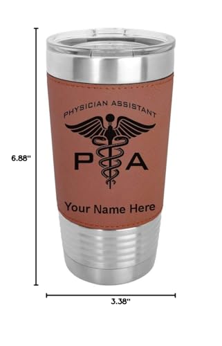 LaserGram 20oz Vacuum Insulated Tumbler Mug, PA Physician Assistant, Personalized Engraving Included (Faux Leather, Dark Brown)