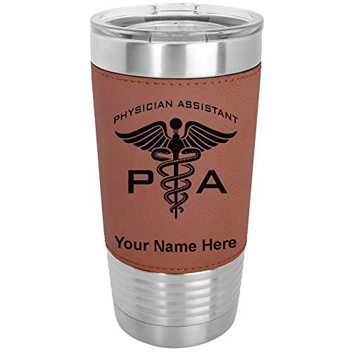 LaserGram 20oz Vacuum Insulated Tumbler Mug, PA Physician Assistant, Personalized Engraving Included (Faux Leather, Dark Brown)