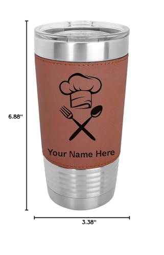 LaserGram 20oz Vacuum Insulated Tumbler Mug, Chef Hat, Personalized Engraving Included (Faux Leather, Dark Brown)