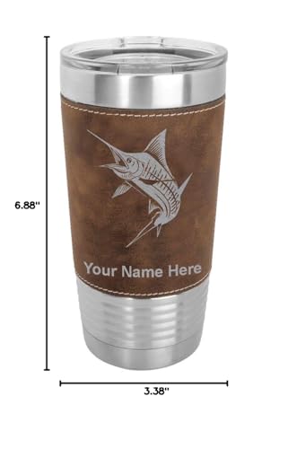 LaserGram 20oz Vacuum Insulated Tumbler Mug, Marlin Fish, Personalized Engraving Included (Faux Leather, Rustic)