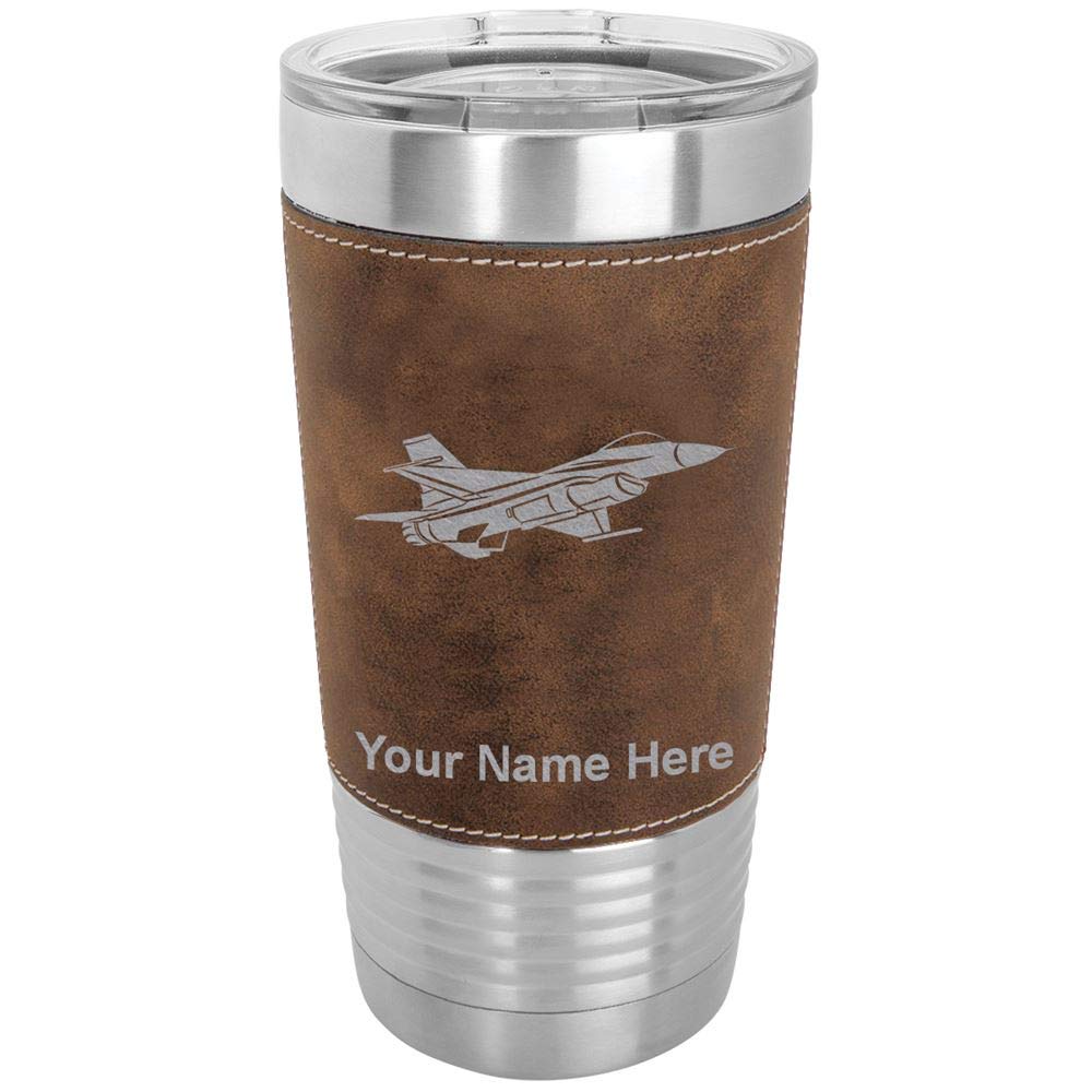 LaserGram 20oz Vacuum Insulated Tumbler Mug, Fighter Jet 1, Personalized Engraving Included (Faux Leather, Rustic)