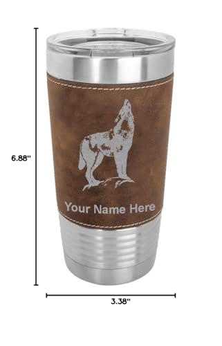 LaserGram 20oz Vacuum Insulated Tumbler Mug, Howling Wolf, Personalized Engraving Included (Faux Leather, Rustic)