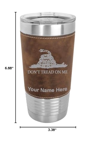 LaserGram 20oz Vacuum Insulated Tumbler Mug, Gadsden Flag, Personalized Engraving Included (Faux Leather, Rustic)