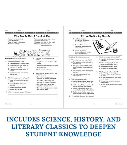 Carson Dellosa The 100+ Series: Reading Comprehension Workbook?Grades 7-8 Language Arts Learning, Fiction, Nonfiction, Poetry Passages With Closed- and Open-Ended Questions (128 pgs)