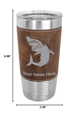 LaserGram 20oz Vacuum Insulated Tumbler Mug, Great White Shark, Personalized Engraving Included (Faux Leather, Rustic)