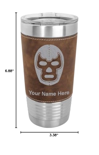 LaserGram 20oz Vacuum Insulated Tumbler Mug, Luchador Mask, Personalized Engraving Included (Faux Leather, Rustic)