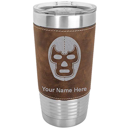LaserGram 20oz Vacuum Insulated Tumbler Mug, Luchador Mask, Personalized Engraving Included (Faux Leather, Rustic)