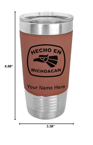 LaserGram 20oz Vacuum Insulated Tumbler Mug, Hecho en Michoacan, Personalized Engraving Included (Faux Leather, Dark Brown)