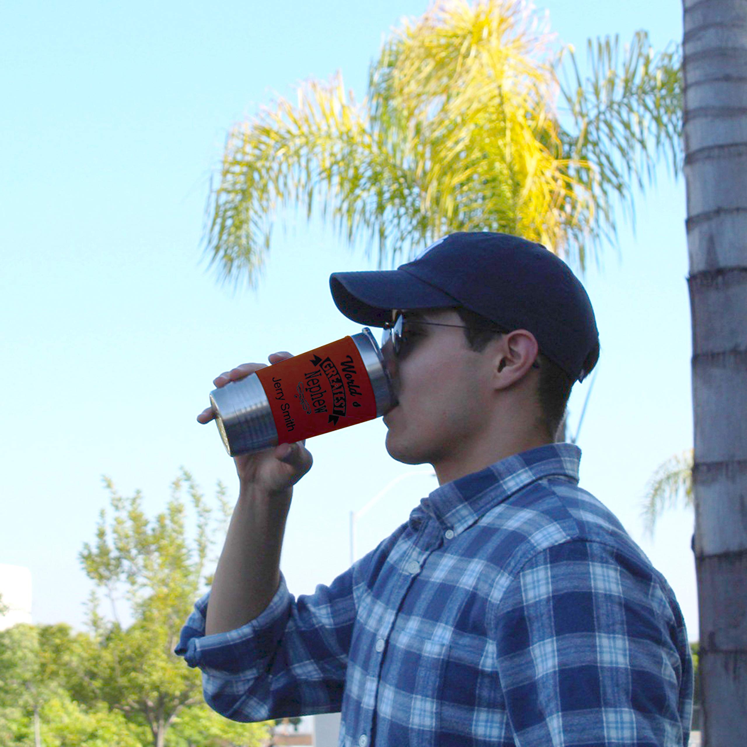 LaserGram 20oz Vacuum Insulated Tumbler Mug, Baseball Coach, Personalized Engraving Included (Faux Leather, Dark Brown)