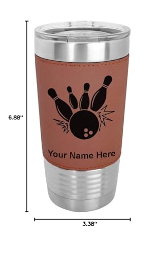 LaserGram 20oz Vacuum Insulated Tumbler Mug, Bowling Ball and Pins, Personalized Engraving Included (Faux Leather, Dark Brown)
