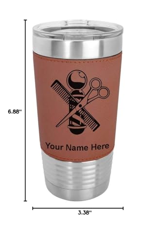 LaserGram 20oz Vacuum Insulated Tumbler Mug, Barber Shop Pole, Personalized Engraving Included (Faux Leather, Dark Brown)