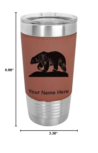 LaserGram 20oz Vacuum Insulated Tumbler Mug, Polar Bear, Personalized Engraving Included (Faux Leather, Dark Brown)