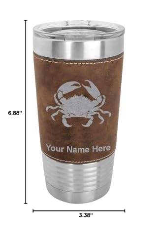 LaserGram 20oz Vacuum Insulated Tumbler Mug, Crab, Personalized Engraving Included (Faux Leather, Rustic)