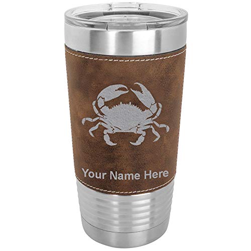 LaserGram 20oz Vacuum Insulated Tumbler Mug, Crab, Personalized Engraving Included (Faux Leather, Rustic)