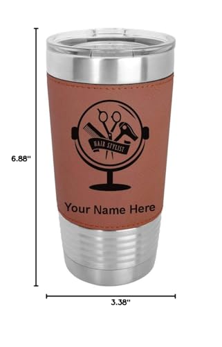 LaserGram 20oz Vacuum Insulated Tumbler Mug, Hair Stylist, Personalized Engraving Included (Faux Leather, Dark Brown)