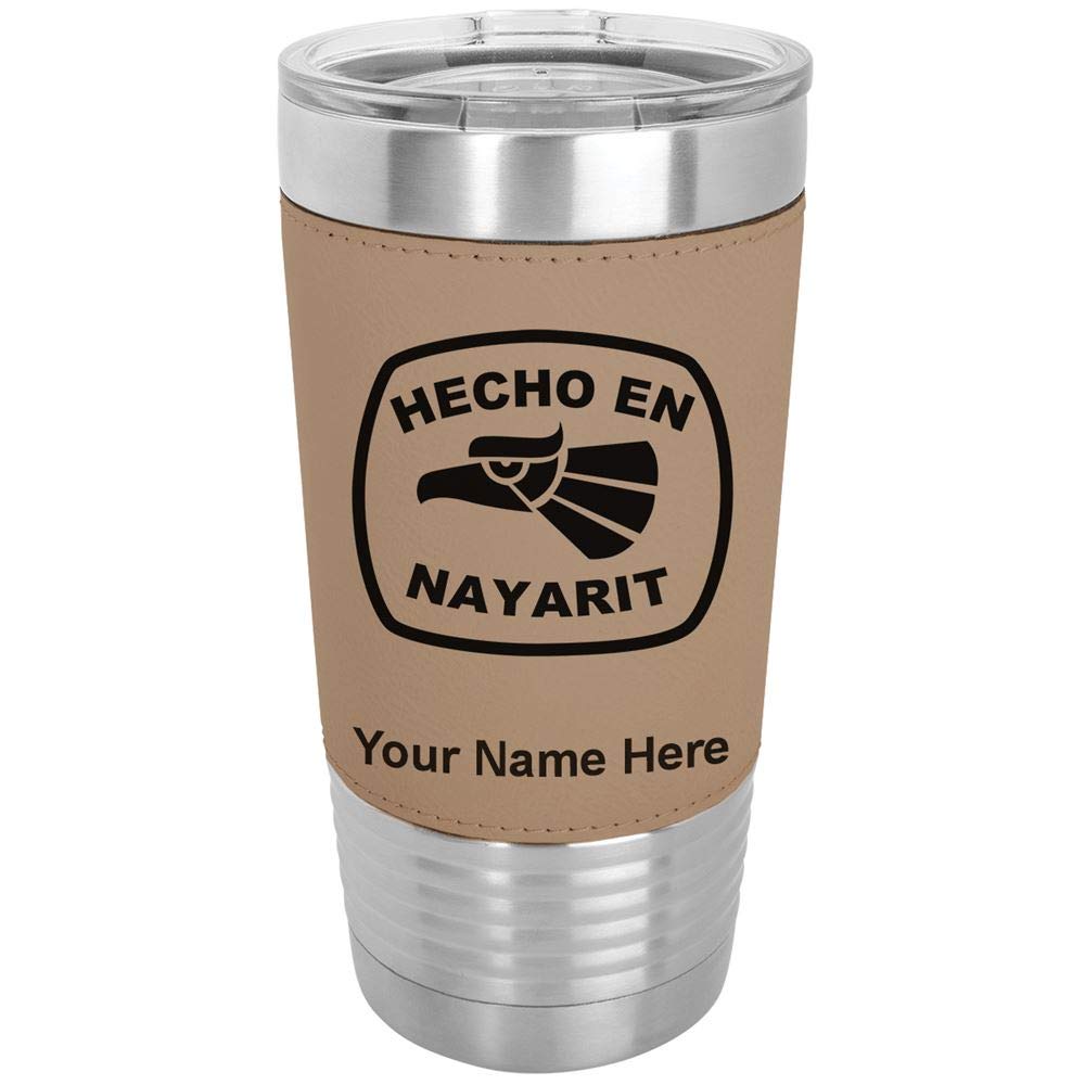 LaserGram 20oz Vacuum Insulated Tumbler Mug, Hecho en Nayarit, Personalized Engraving Included (Faux Leather, Light Brown)