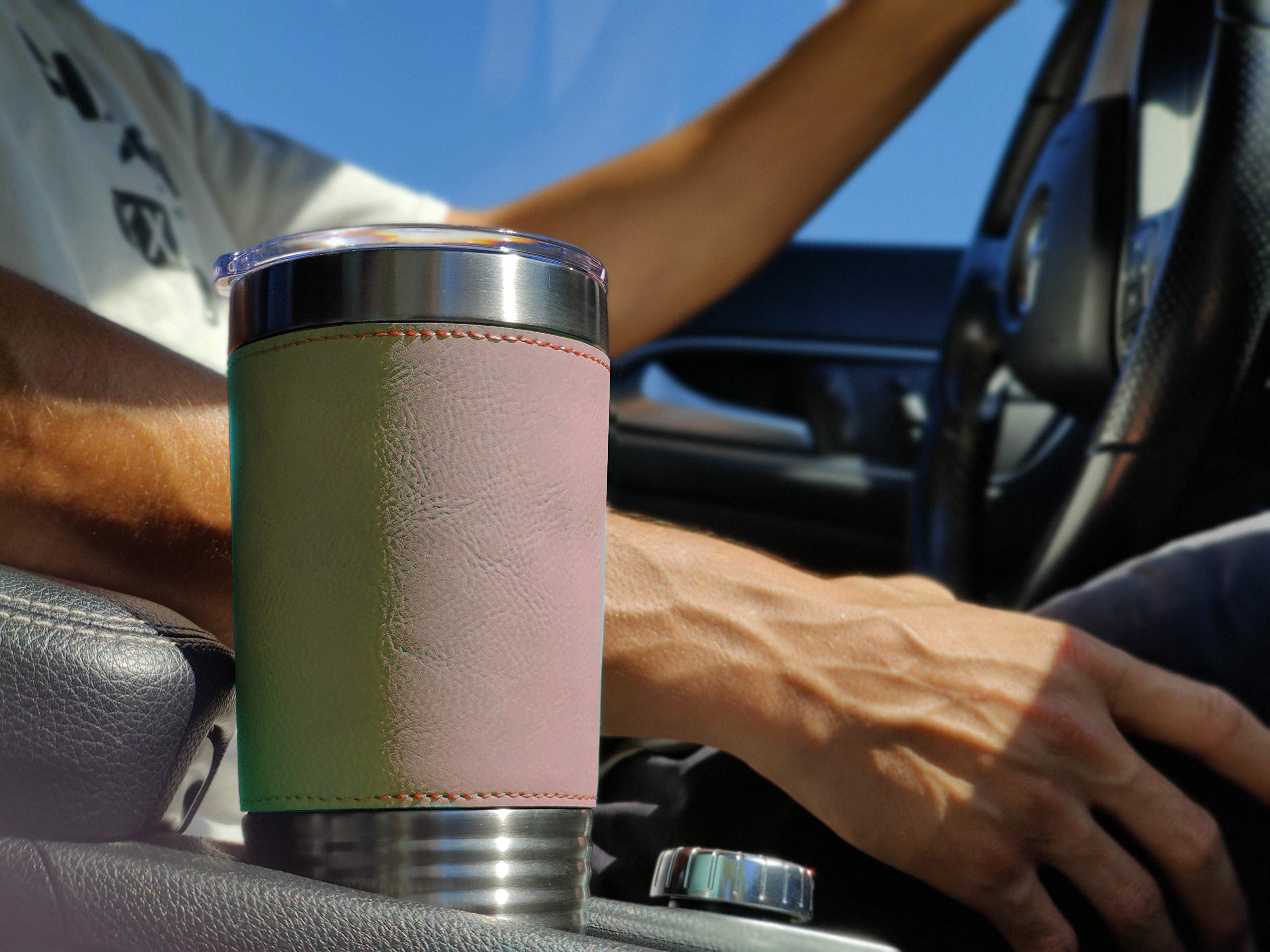 LaserGram 20oz Vacuum Insulated Tumbler Mug, Crab, Personalized Engraving Included (Faux Leather, Light Brown)