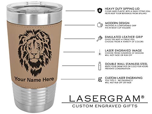LaserGram 20oz Vacuum Insulated Tumbler Mug, Railroad Crossing Sign 1, Personalized Engraving Included (Faux Leather, Light Brown)