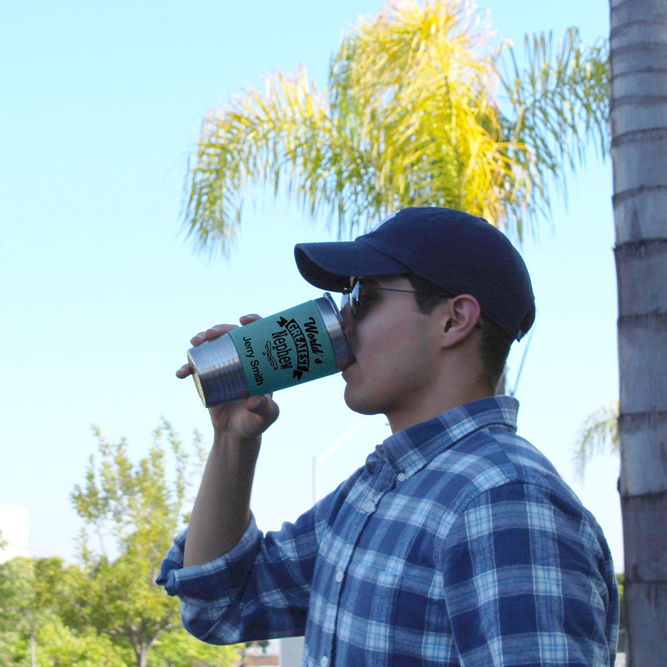 LaserGram 20oz Vacuum Insulated Tumbler Mug, Tree Frog, Personalized Engraving Included (Faux Leather, Teal)