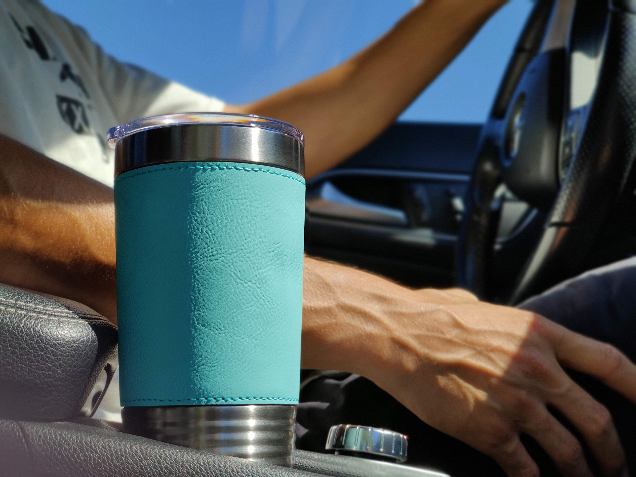 LaserGram 20oz Vacuum Insulated Tumbler Mug, Tree Frog, Personalized Engraving Included (Faux Leather, Teal)