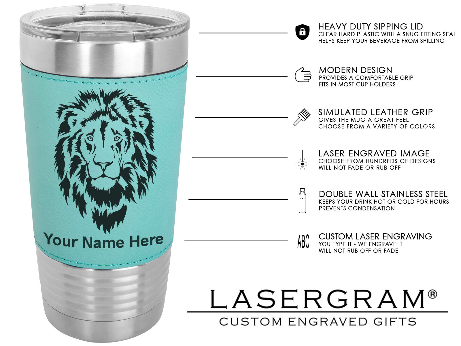 LaserGram 20oz Vacuum Insulated Tumbler Mug, Tree Frog, Personalized Engraving Included (Faux Leather, Teal)
