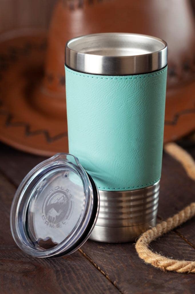 LaserGram 20oz Vacuum Insulated Tumbler Mug, Texas Come and Take It Flag, Personalized Engraving Included (Faux Leather, Blue)