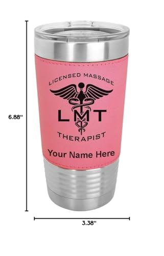 LaserGram 20oz Vacuum Insulated Tumbler Mug, LMT Licensed Massage Therapist, Personalized Engraving Included (Faux Leather, Pink)