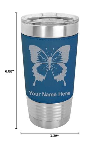 LaserGram 20oz Vacuum Insulated Tumbler Mug, Swallowtail Butterfly, Personalized Engraving Included (Faux Leather, Blue)