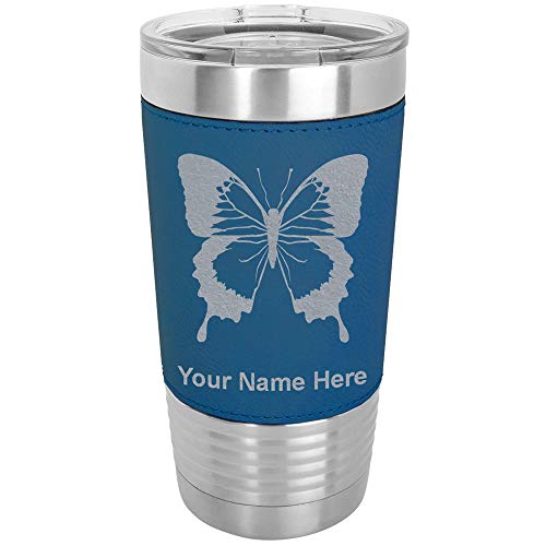 LaserGram 20oz Vacuum Insulated Tumbler Mug, Swallowtail Butterfly, Personalized Engraving Included (Faux Leather, Blue)