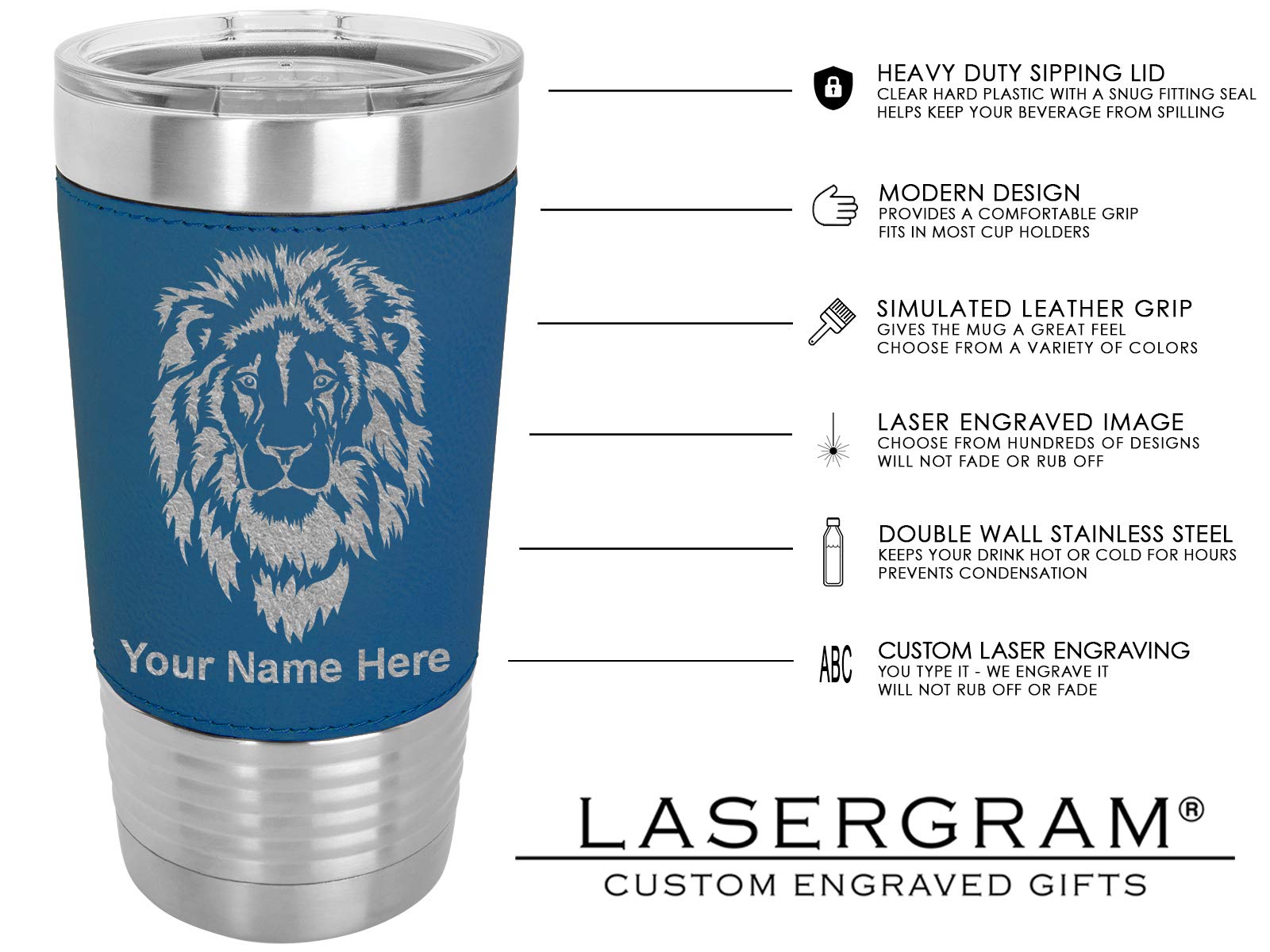 LaserGram 20oz Vacuum Insulated Tumbler Mug, World's Greatest Boss, Personalized Engraving Included (Faux Leather, Blue)