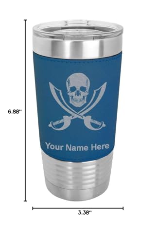 LaserGram 20oz Vacuum Insulated Tumbler Mug, Jolly Roger, Personalized Engraving Included (Faux Leather, Blue)