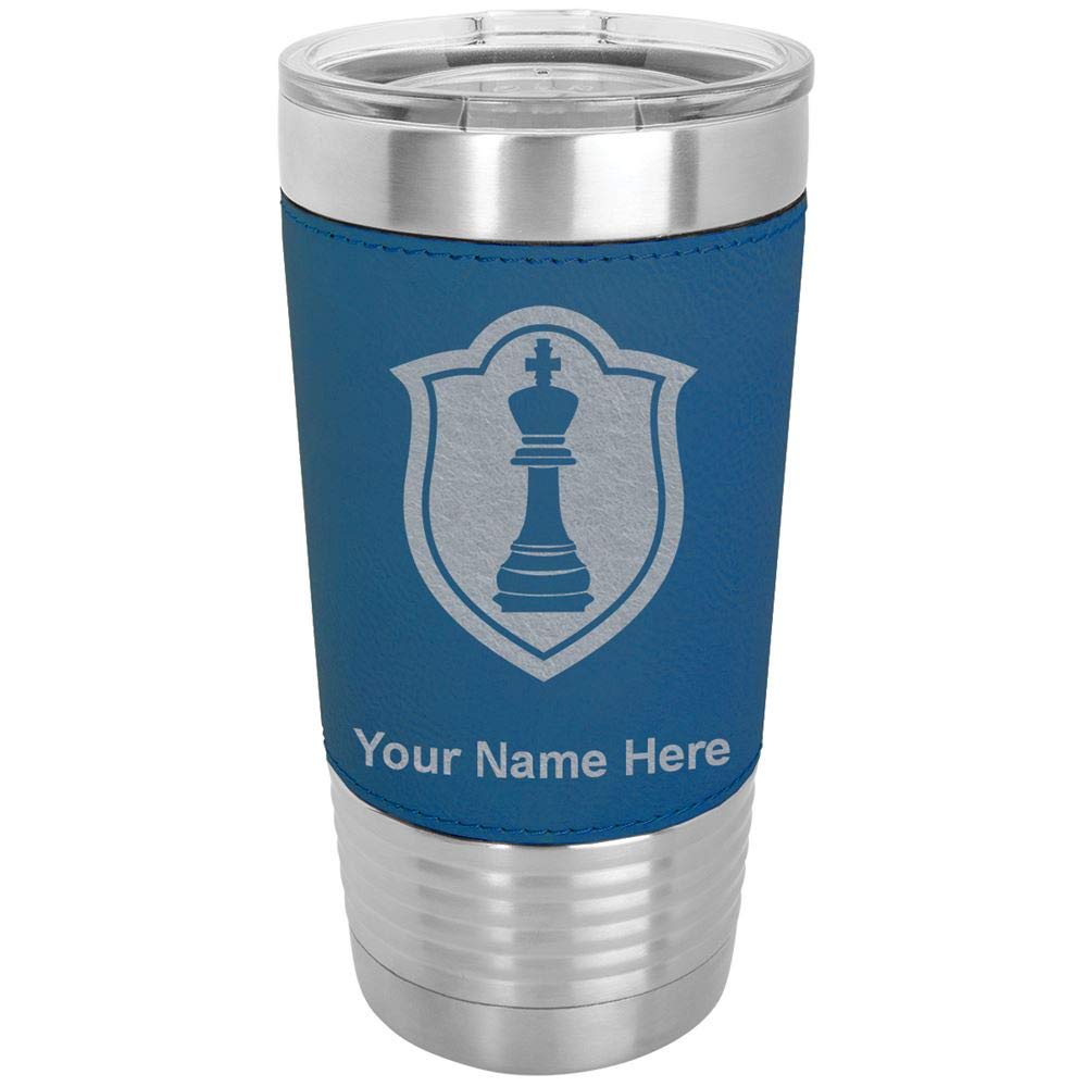 LaserGram 20oz Vacuum Insulated Tumbler Mug, Chess King, Personalized Engraving Included (Faux Leather, Blue)