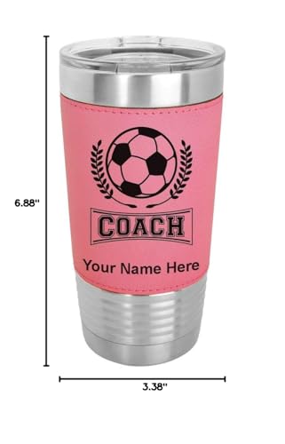 LaserGram 20oz Vacuum Insulated Tumbler Mug, Soccer Coach, Personalized Engraving Included (Faux Leather, Pink)
