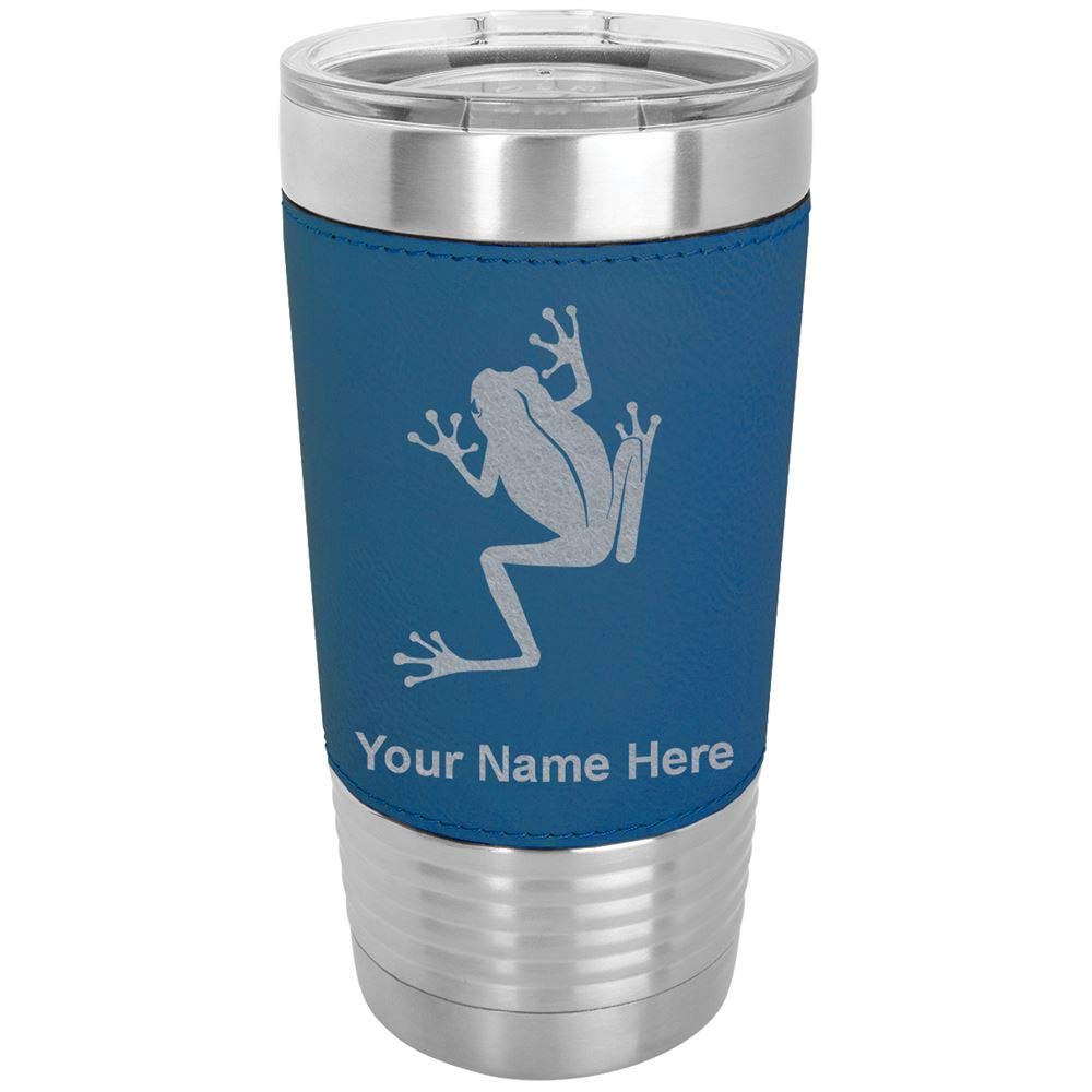 LaserGram 20oz Vacuum Insulated Tumbler Mug, Tree Frog, Personalized Engraving Included (Faux Leather, Blue)