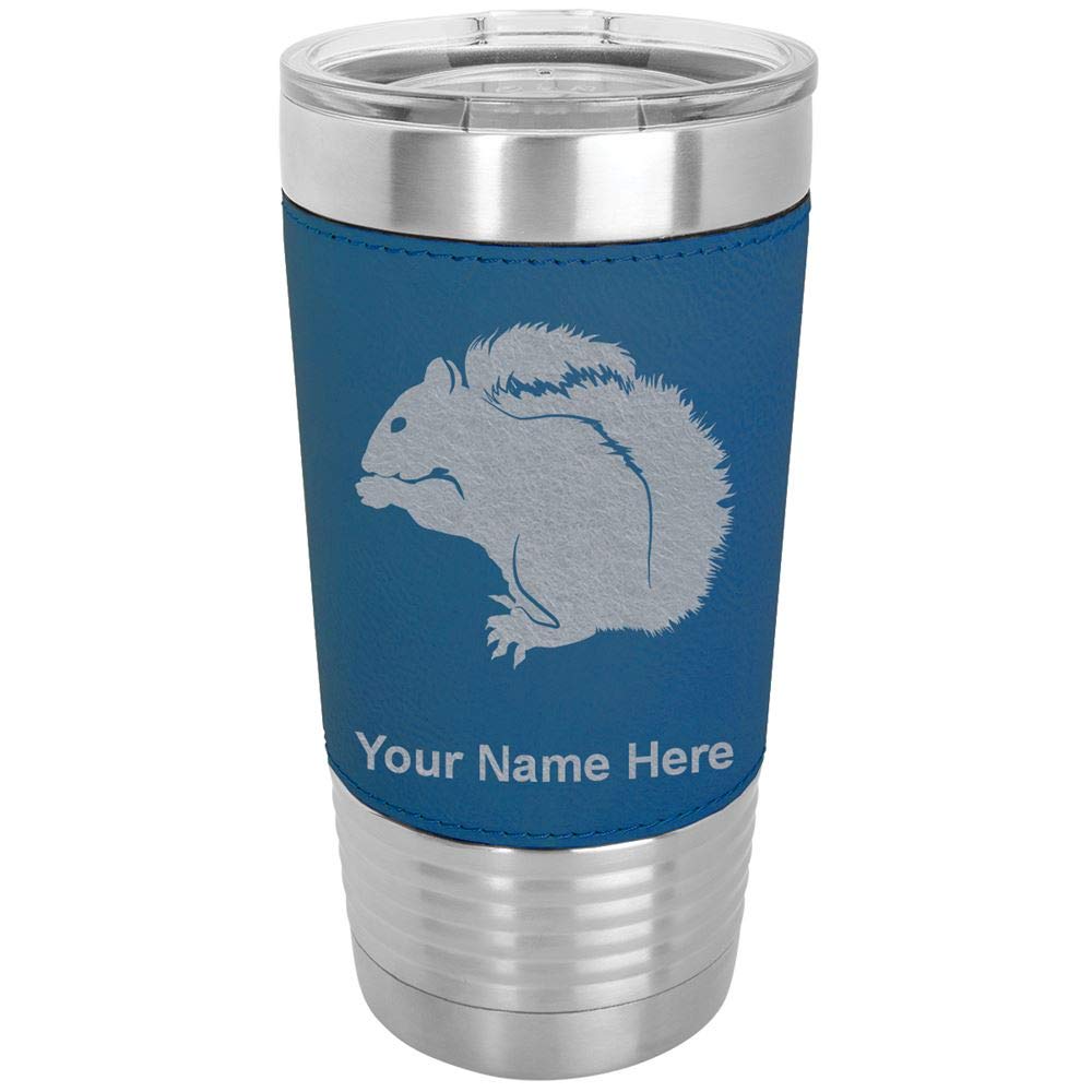 LaserGram 20oz Vacuum Insulated Tumbler Mug, Squirrel, Personalized Engraving Included (Faux Leather, Blue)